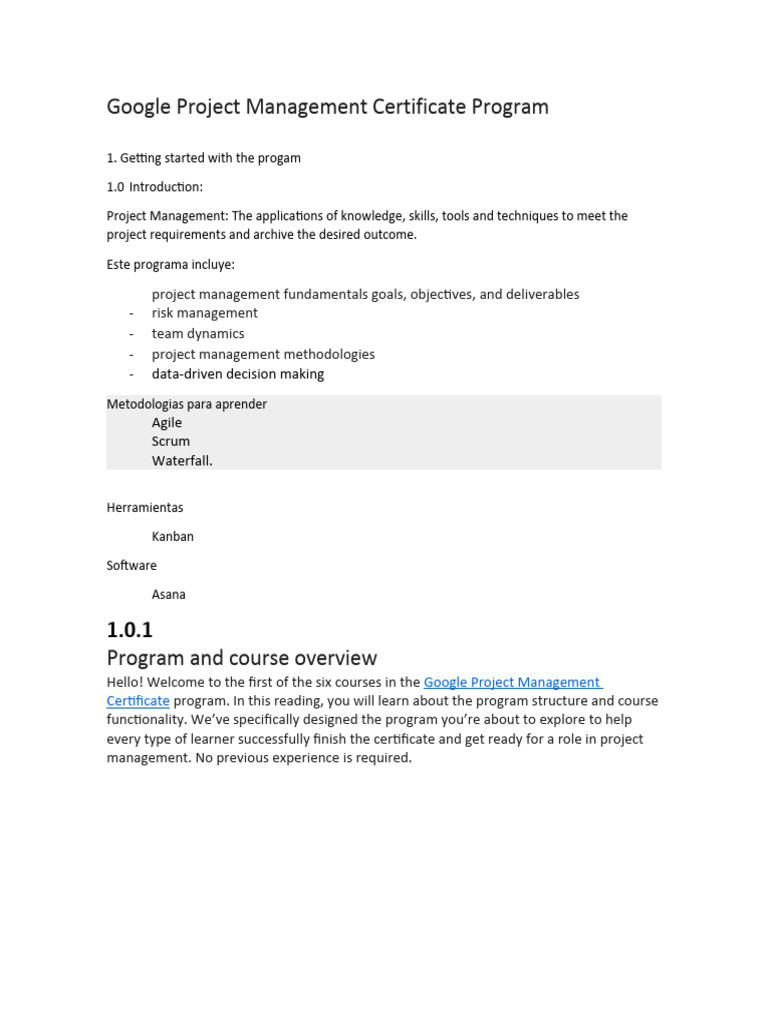 Google Project Management Certificate Program | PDF | Project ...