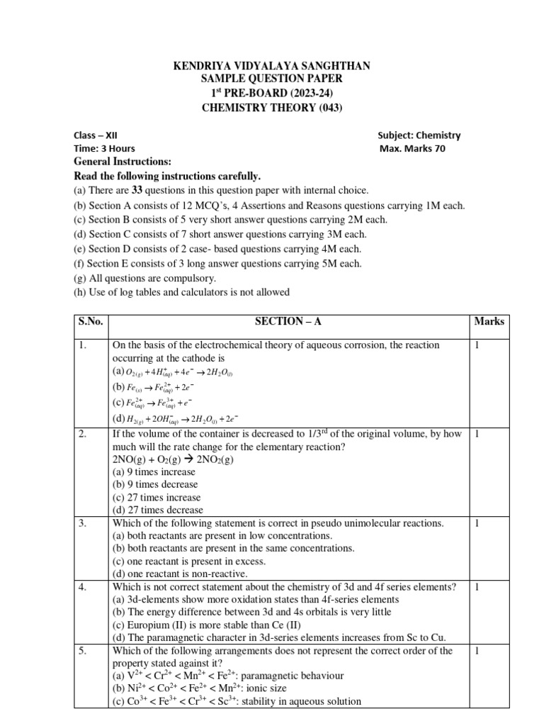 PB Xii Chem 2023-24 | PDF | Chemical Reactions | Chemistry