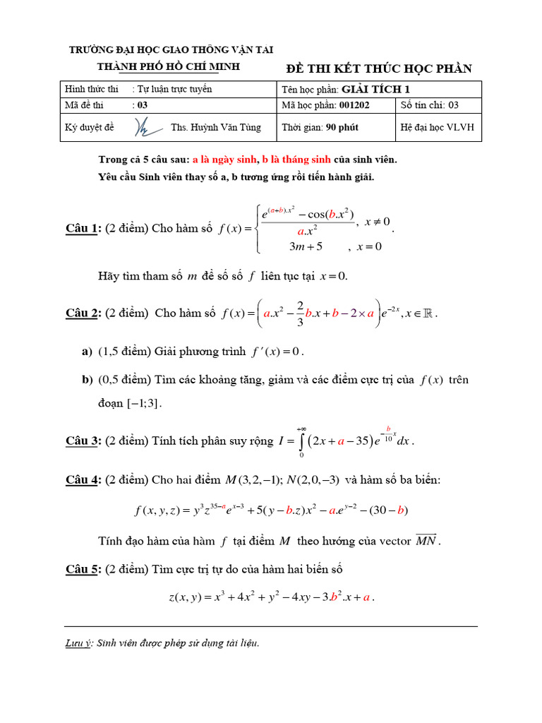 De Thi GT1 - He VLVH - de 03 | PDF