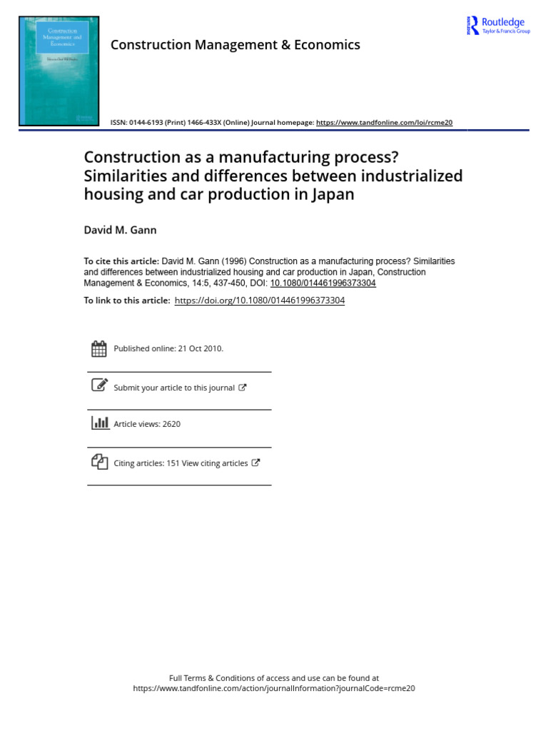 Construction As A Manufacturing Process Similarities and Differences ...