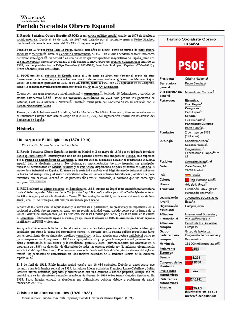 Partido Socialista Obrero Español | PDF | Gobierno | Gobierno de españa