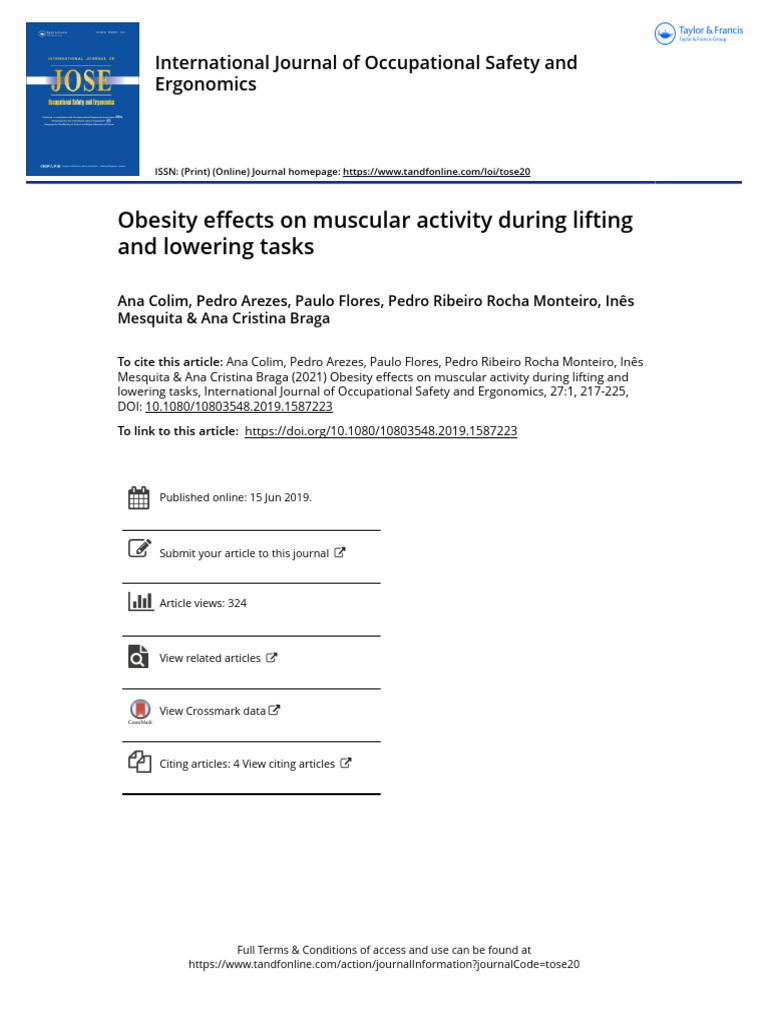 Obesity Effects On Muscular Activity During Lifting and Lowering Tasks ...