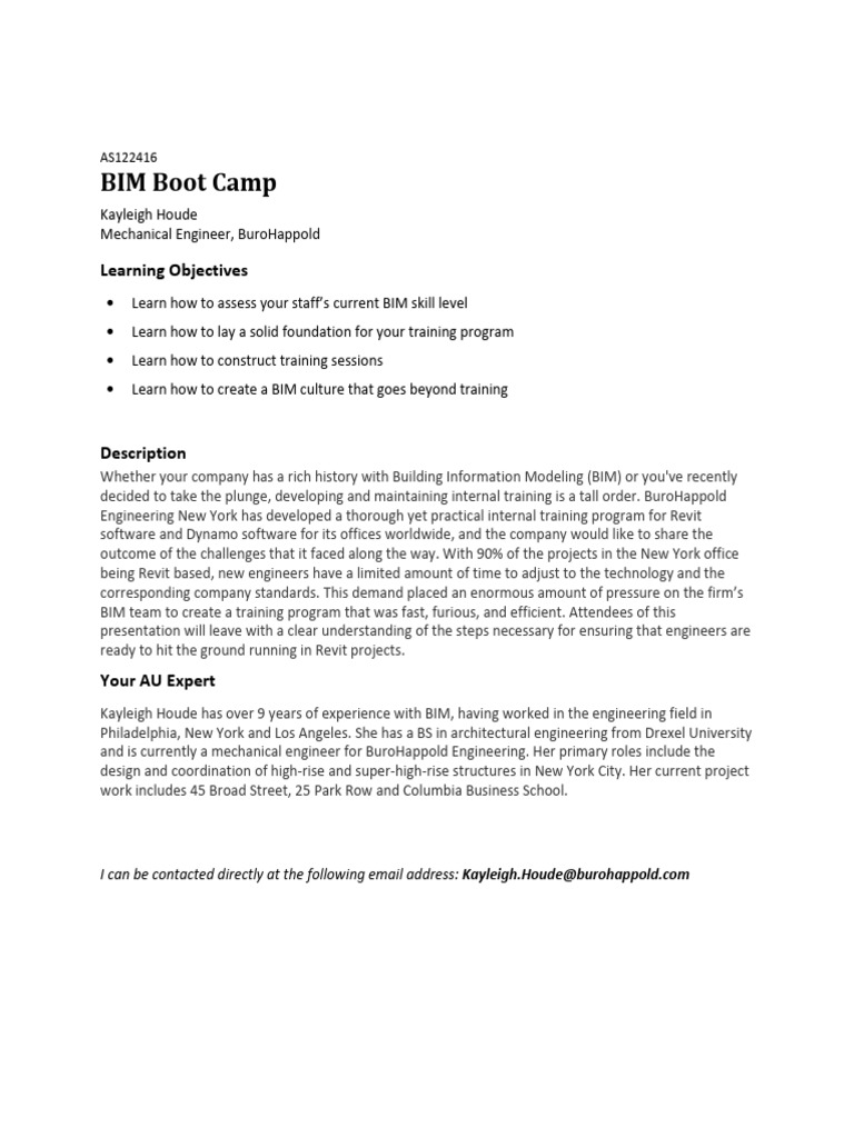 Class Handout AS122416 BIM Boot Camp Kayleigh Houde | PDF | Autodesk Revit | Building ...