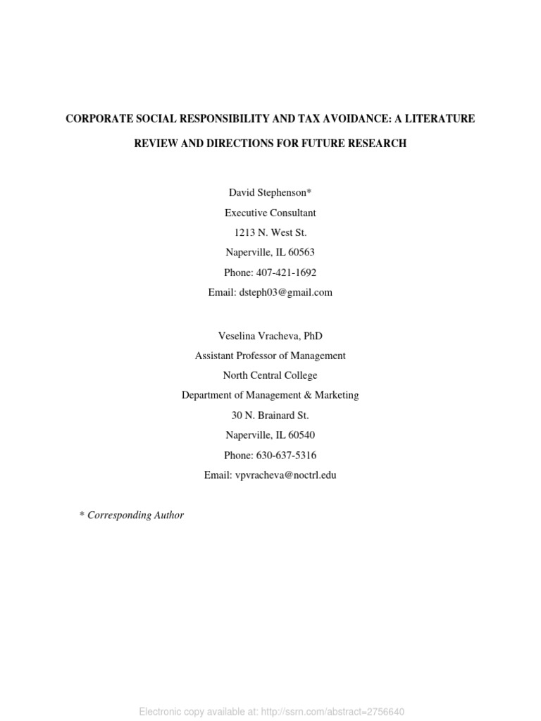 corporate-social-responsibility-and-tax-avoidance-a-literature-r | PDF | Corporate Social ...