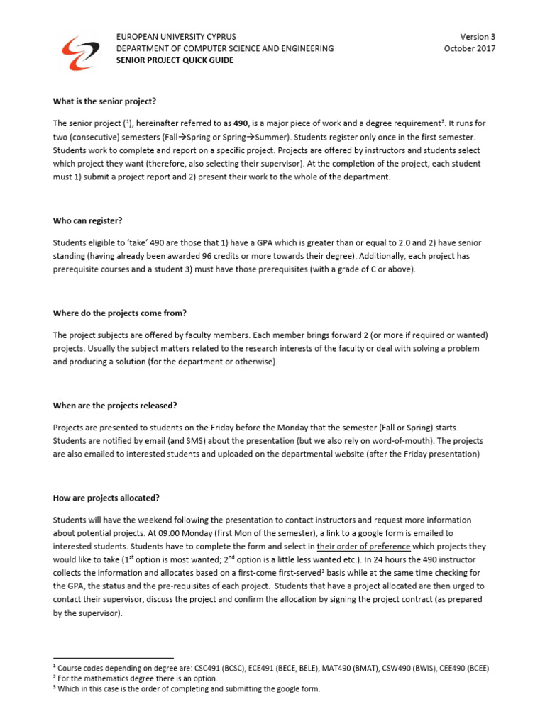 Senior Project Quick Guide v3 | PDF | Thesis | Computing