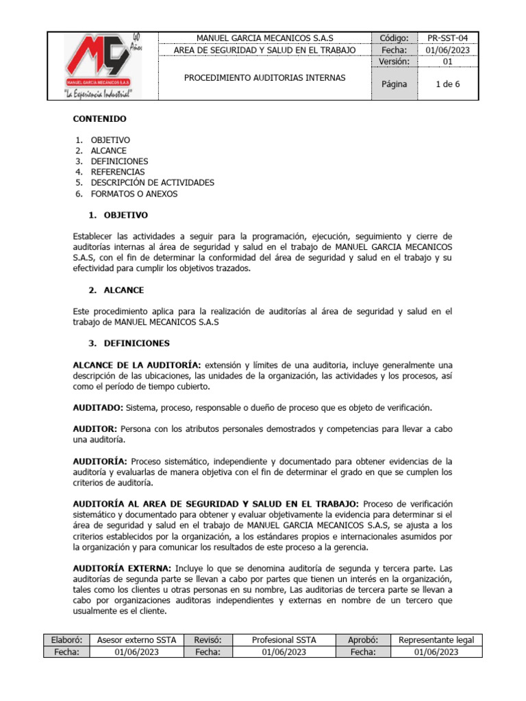 PR-SST-04 Procedimiento de Auditorias Internas | PDF | Auditoría ... PR-SST-04 Procedimiento de Auditorias Internas | PDF | Auditoría ...