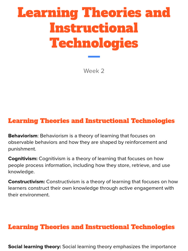 Week 2 - Learning Theories and Instructional Technologies | Download Free PDF | Constructivism ...