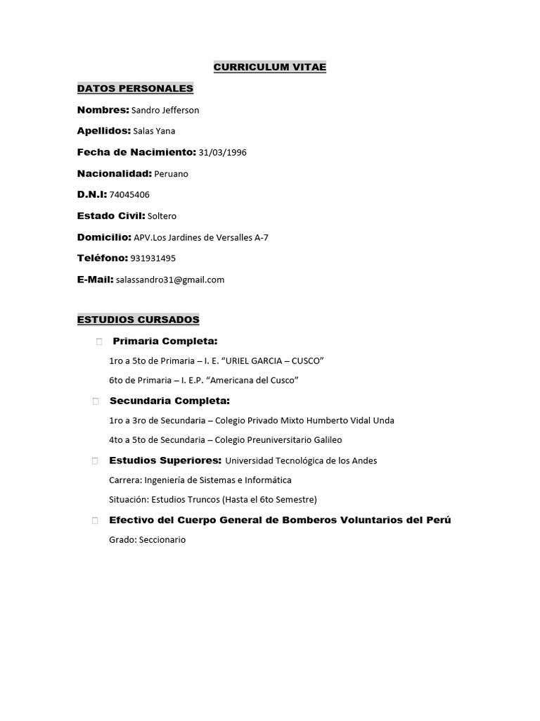 Curriculum Vitae Sandro Salas | PDF Curriculum Vitae Sandro Salas | PDF