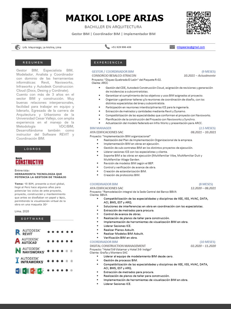Maikol Lope Arias - CV Documentado 2022 | PDF | Autodesk Revit | Ingeniería