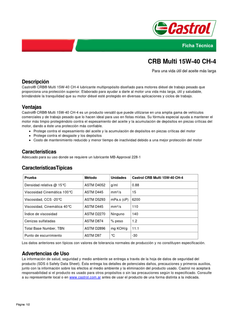 Castrol CRB Multi 15W40 CH-4 ES | PDF