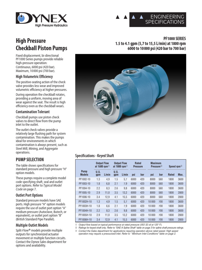 Dynex PF1000 10 Specs | PDF | Pump | Valve
