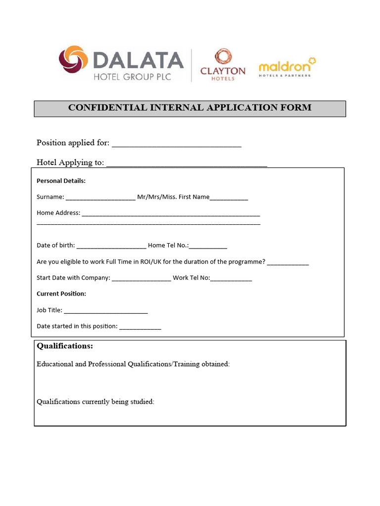 Internal Application Form | PDF