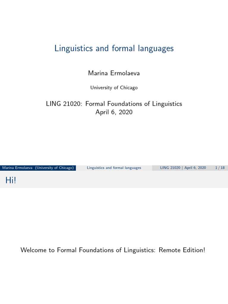 Linguistics and Formal Languages | PDF | Linguistics | Grammar