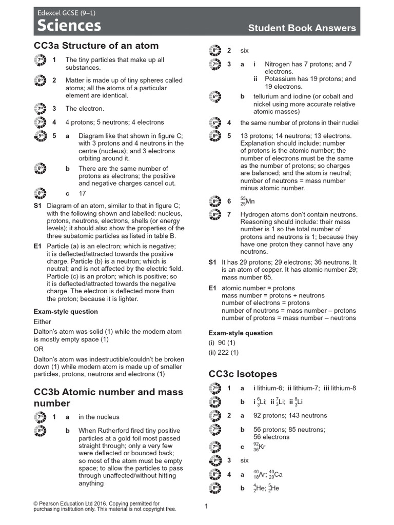 Edgcse TTPP Cc3 SB Answers | PDF | Proton | Atoms