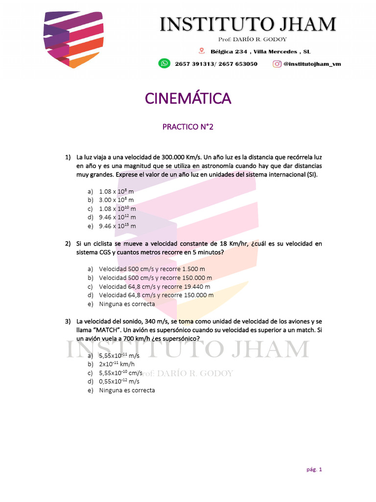 CINEMATICA - Practica II | Descargar gratis PDF | Velocidad | Cantidad