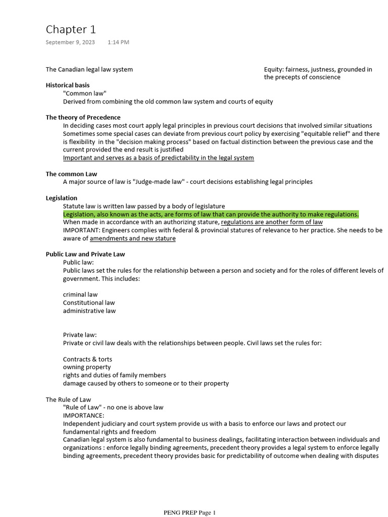 Law For Professional Engineers - Chapter 1 | PDF | Common Law | Equity ...
