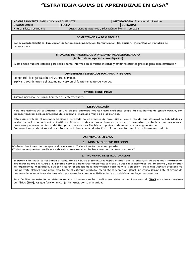 CIENCIAS NATURALES 8° Profe Jessica | Descargar gratis PDF | Sistema ...