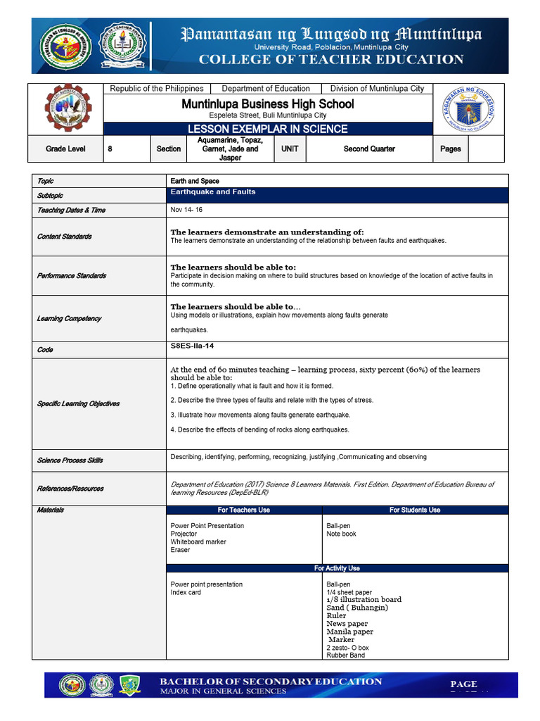 Earthquake and Faults Lesson Plan | PDF | Fault (Geology) | Structure ...