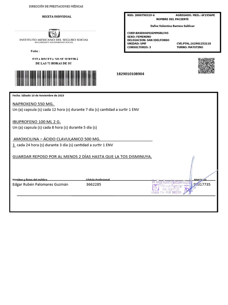 Copia de Receta Con QR y Sello Imss | PDF