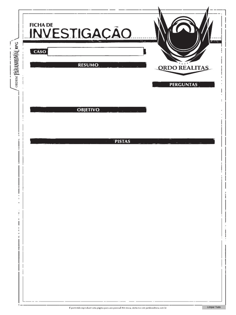 Ordem Paranormal - Ficha de Investigação Editável | PDF