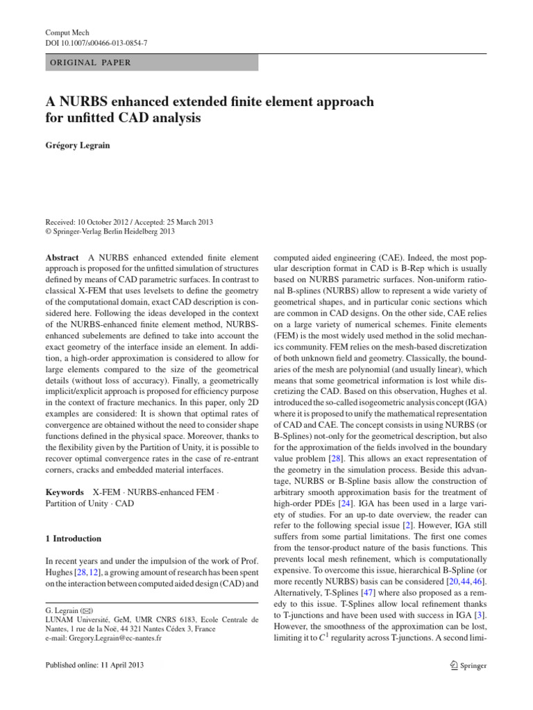 A Nurbs Enhanced Extended Finite Element Approach For Unfitted Cad Analysis Pdf Finite