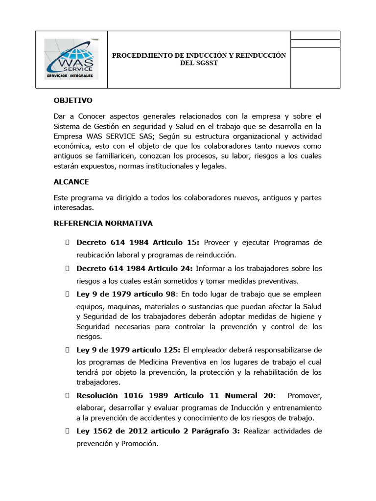 Procedimiento de Inducción y Reinducción Del SGSST | PDF | Business | Valores