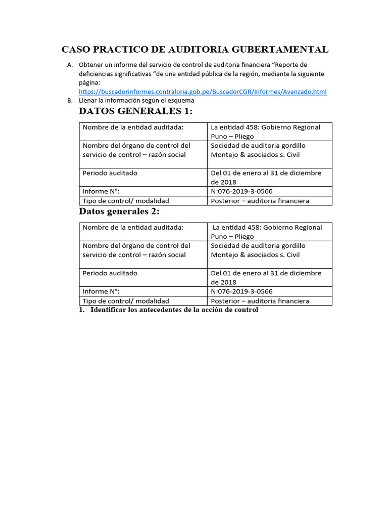 Caso Practico de Auditoria Gubertamental | PDF | Contabilidad | Auditoría Caso Practico de Auditoria Gubertamental | PDF | Contabilidad | Auditoría
