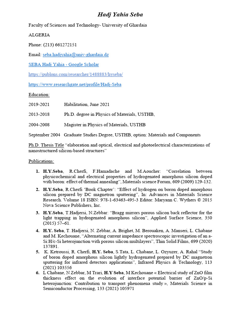 CV Hadj Yahia Seba 2023 | PDF | Building Engineering | Phases Of Matter
