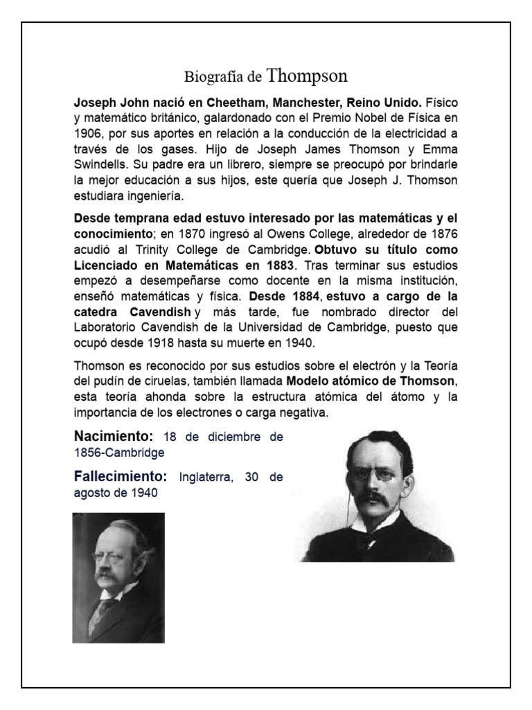 Biografía de Joseph John Thomson | PDF | Viajes y turismo | Historia