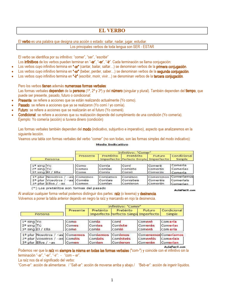 El Verbo | PDF | Verbo | Conjugación gramatical
