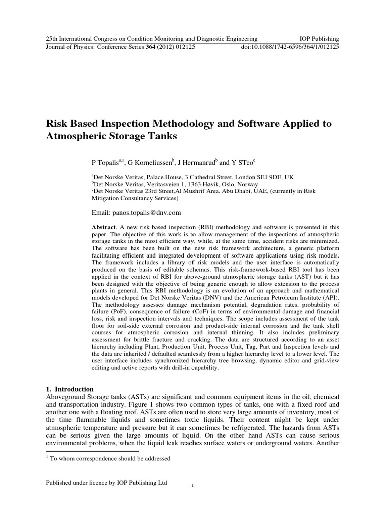 Risk Based Inspection Methodology and Software Applied AST 1670794528 ...