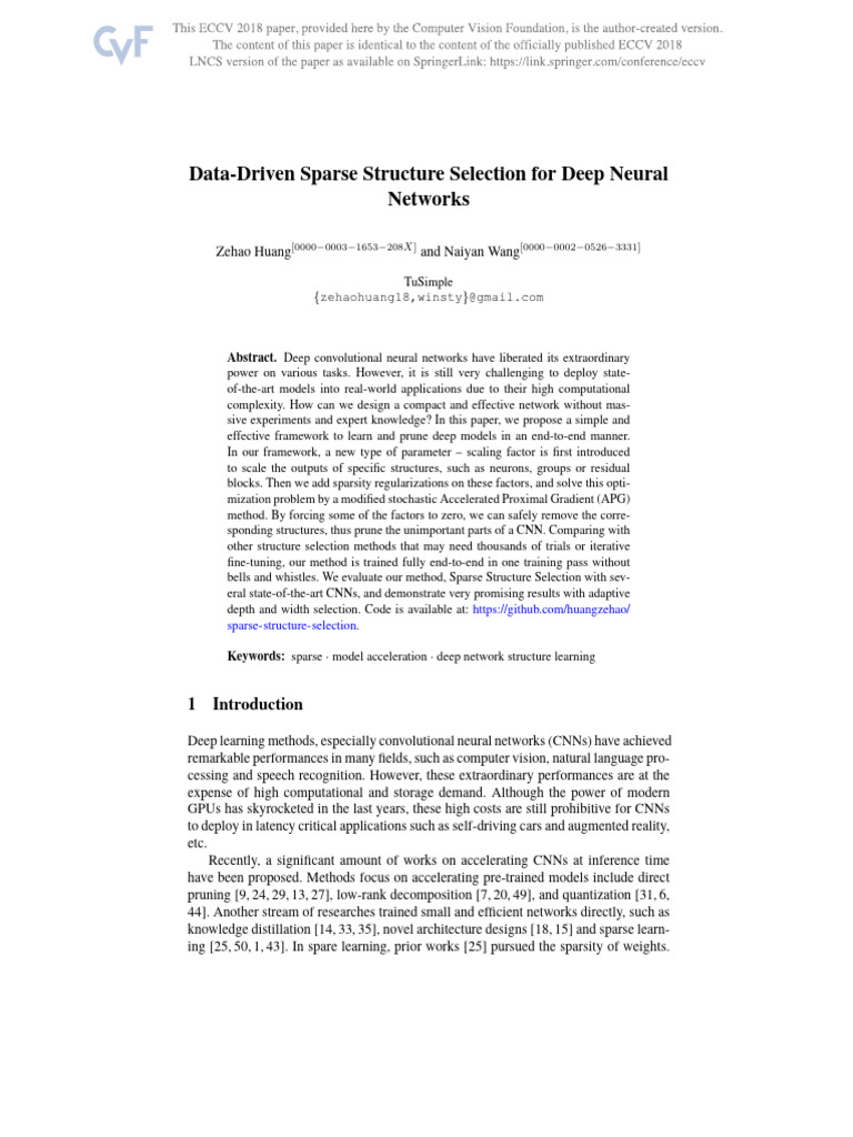 Zehao Huang Data-Driven Sparse Structure ECCV 2018 Paper | PDF | Artificial Neural Network ...