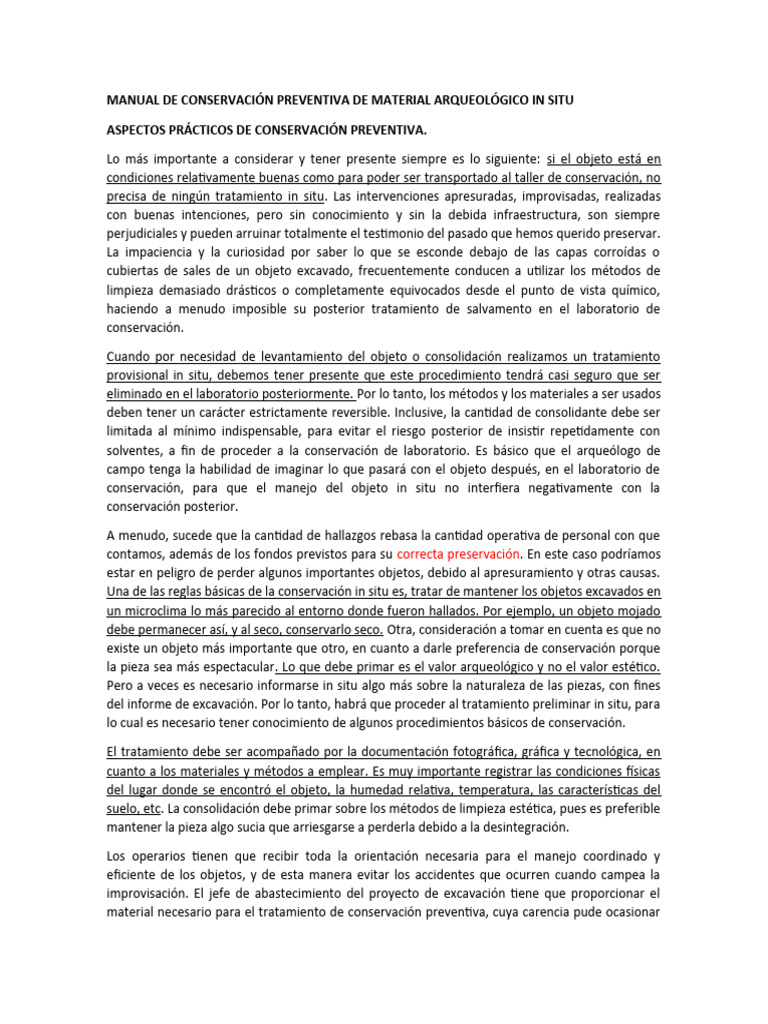 MANUAL DE CONSERVACIÓN PREVENTIVA DE MATERIAL ARQUEOLÓGICO IN SITU | PDF | Corrosión | Cobre