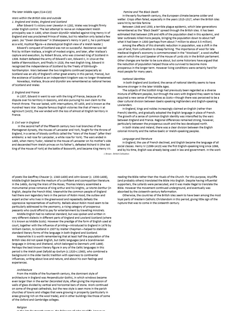 BritCiv - 06 - Later Middle Ages | PDF | Scotland | House Of Lancaster