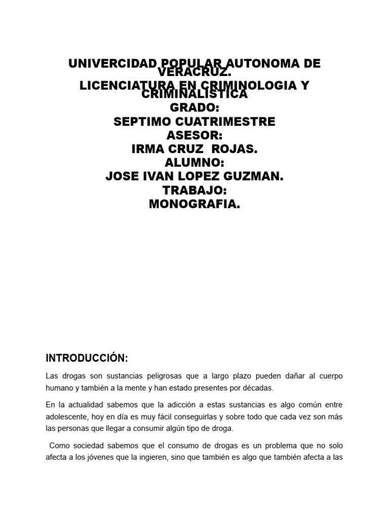 Monografia Jose | PDF | La dependencia de sustancias | Drogas Psicoactivas