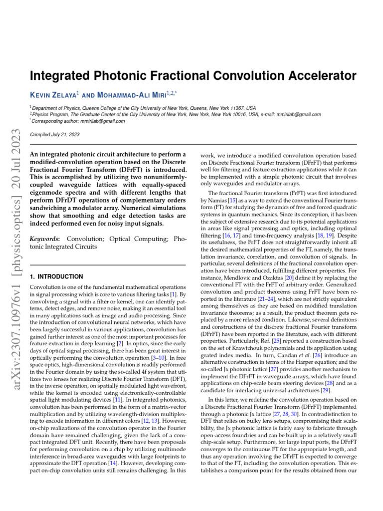 Integrated Photonic Fractional Convolution Acceler | PDF | Convolution | Discrete Fourier Transform