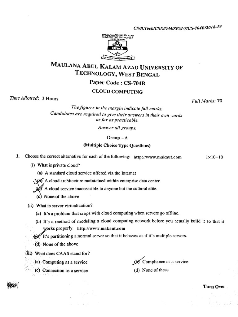 Btech Cse 7 Sem Cloud Computing 2019 (1) | PDF
