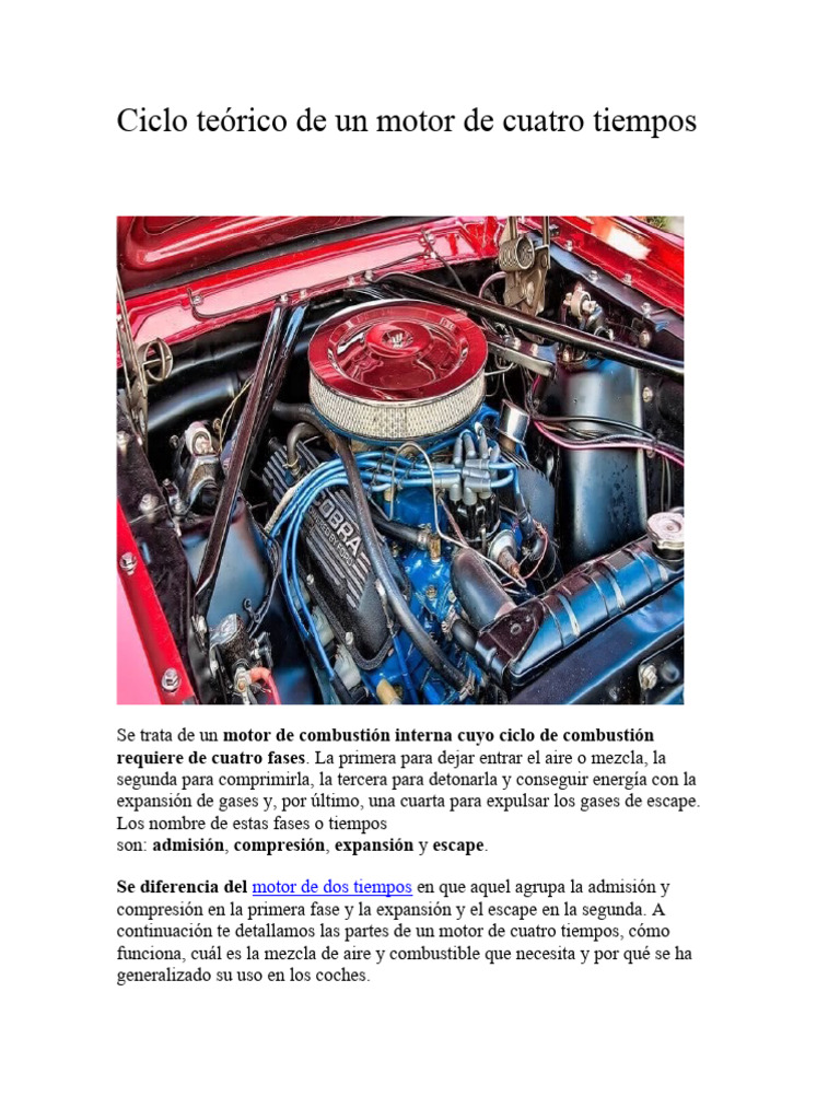 Ciclo teórico de un motor de cuatro tiempos | PDF | Motor de combustión interna | Inyección de ...