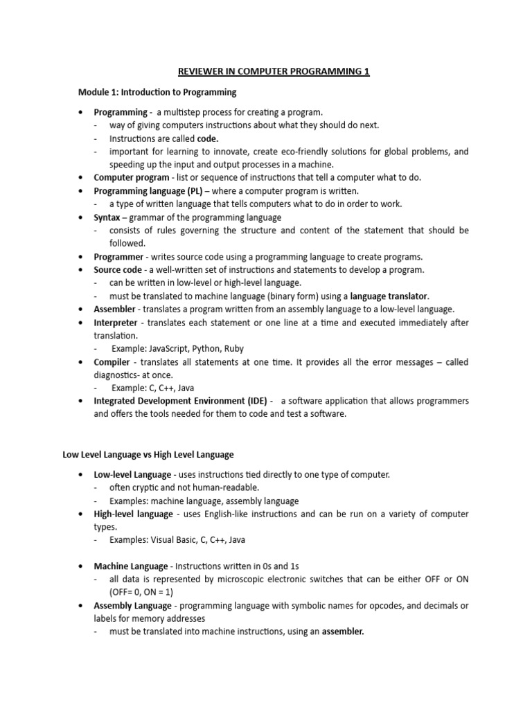 Reviewer in Computer Programming 1 | PDF | Programming Language ... Reviewer in Computer Programming 1 | PDF | Programming Language ...