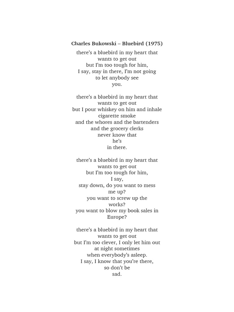 Bukowski's Bluebird Poem Analysis | PDF