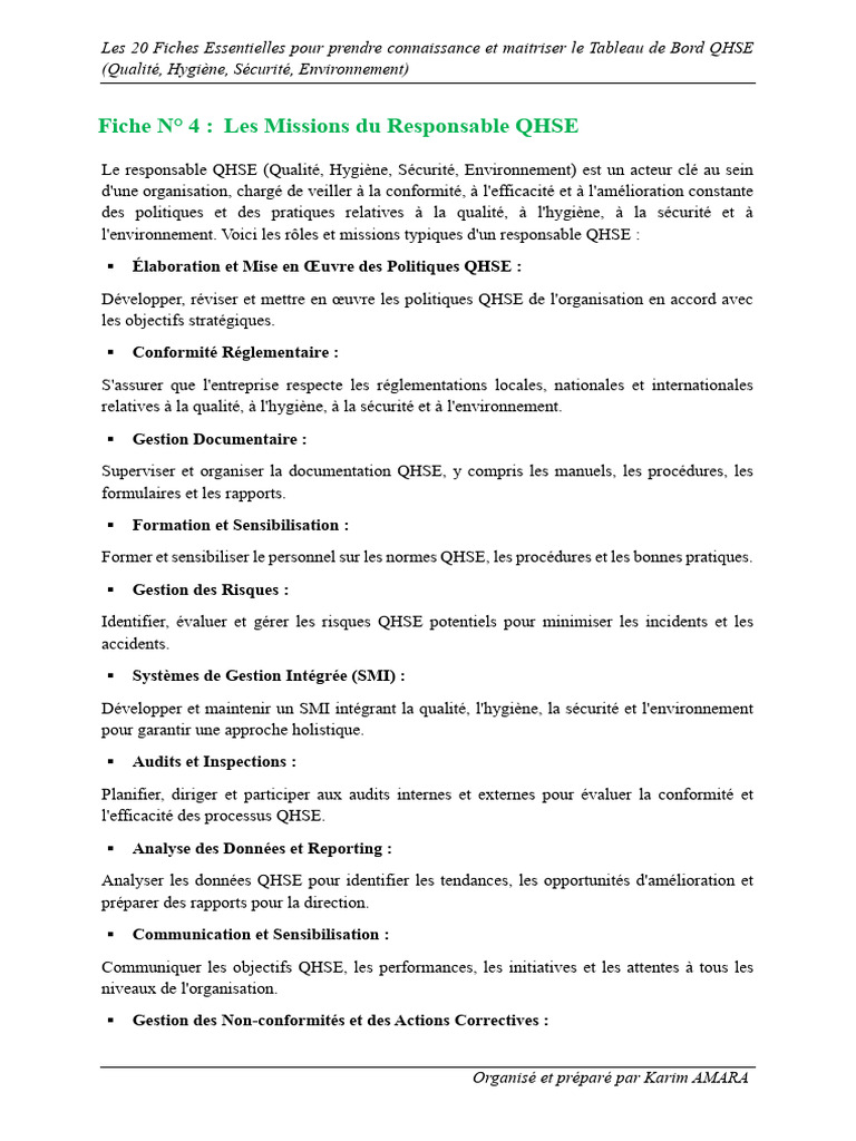 Missions Clés du Responsable QHSE | PDF | Audit | Sécurité