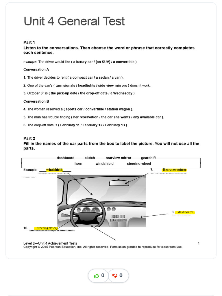 tn2 U4 Assessment Top Notch 2 Level b1 - Compress | PDF | All Rights Reserved | Wheeled Vehicles