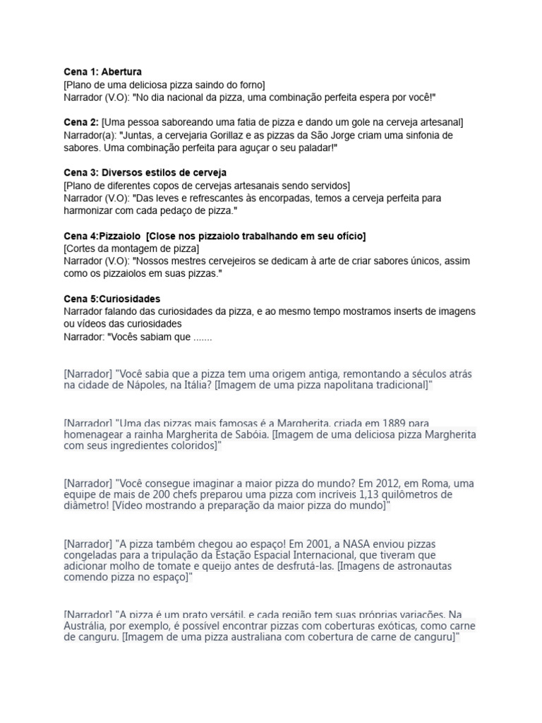 Roteiro dia da Pizza V2 (2) | PDF | Pizza | Cerveja