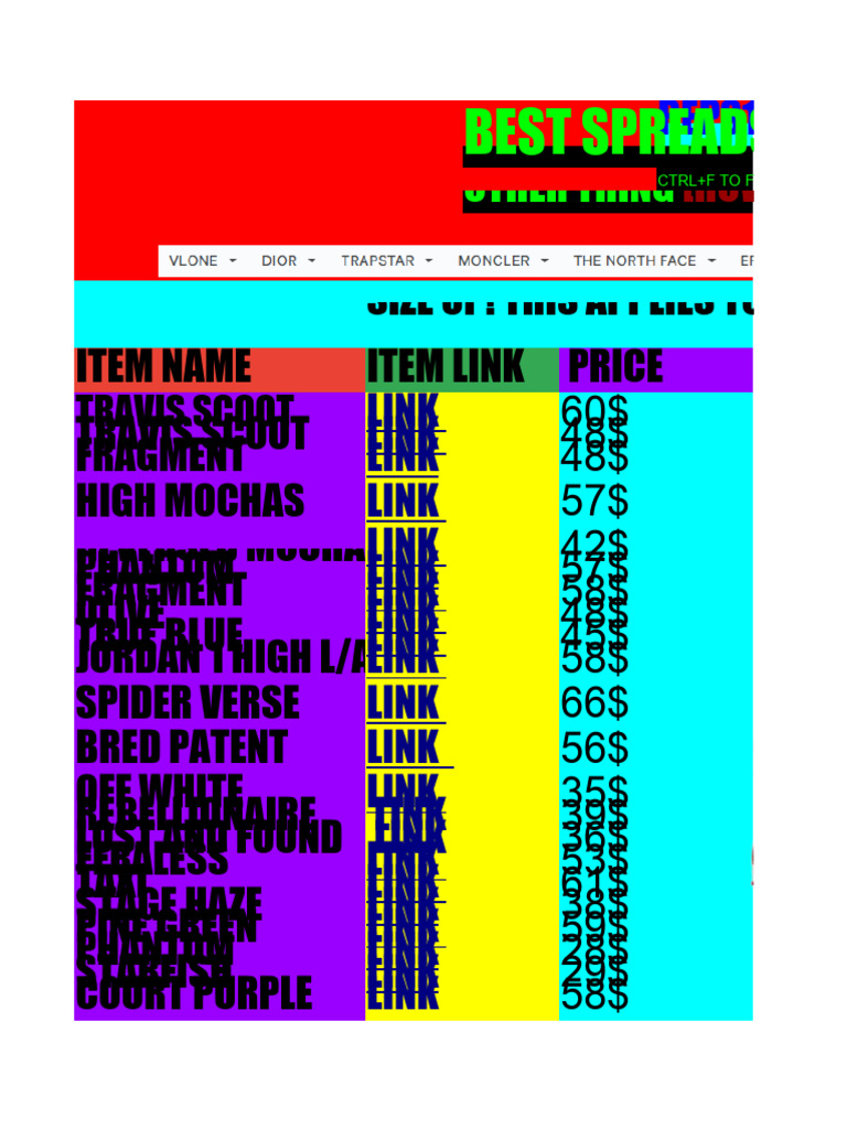 Nike Tech Fleece & Sneaker Spreadsheet | PDF | Nike | Consumer Goods