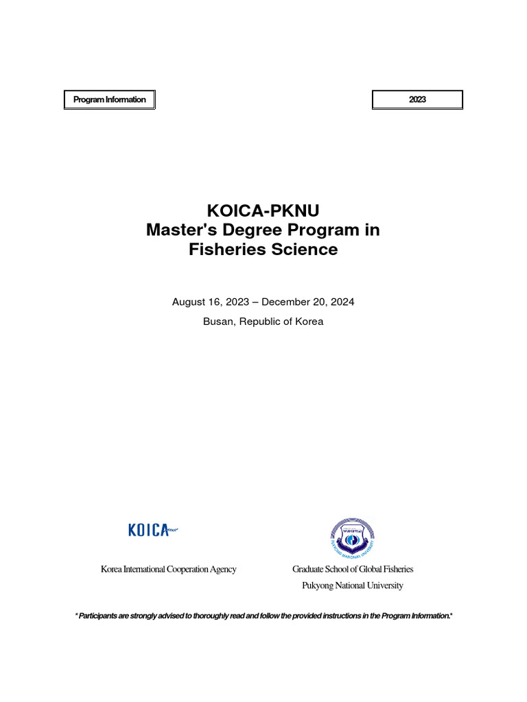 (PI) 2023 KOICA-PKNU SP Program Information | PDF | Thesis | Aquaculture