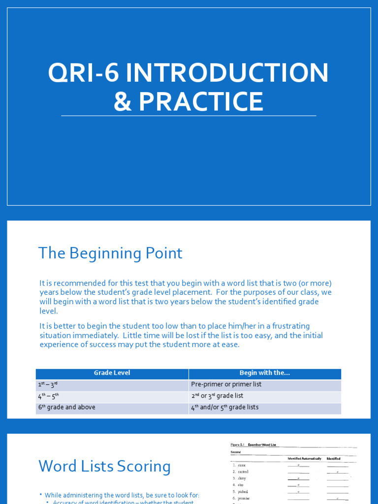 QRI-6 Introduction & Practice | PDF | Reading Comprehension | Behavior Modification