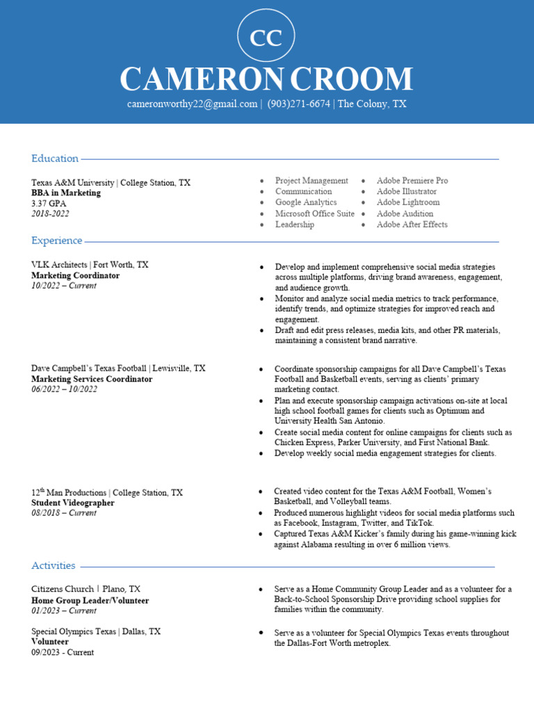 Cameron Croom Resume | Download Free PDF | Social Media | Popular Culture & Media Studies