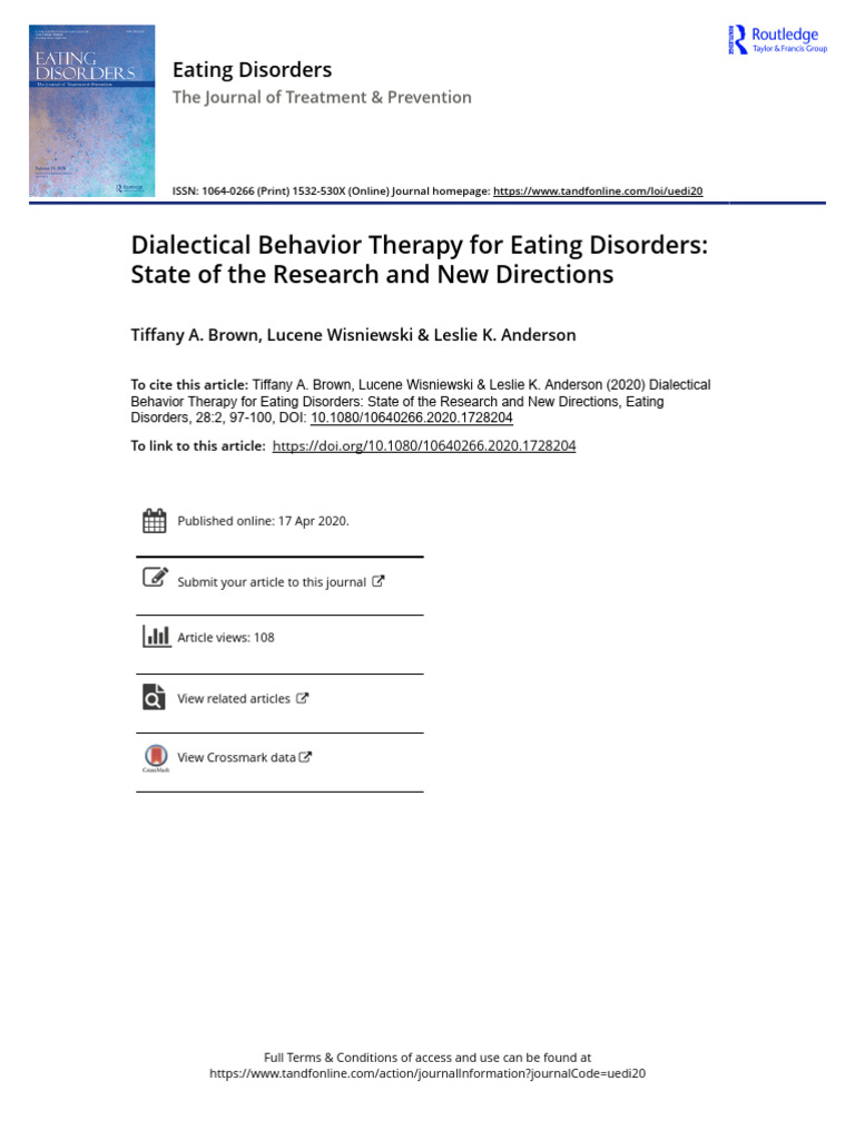 Dialectical Behavior Therapy For Eating Disorders: State of The ...