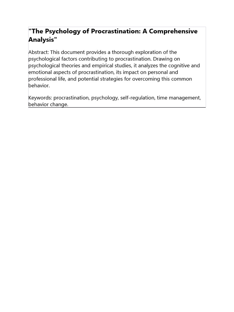 Understanding Procrastination Psychology | PDF