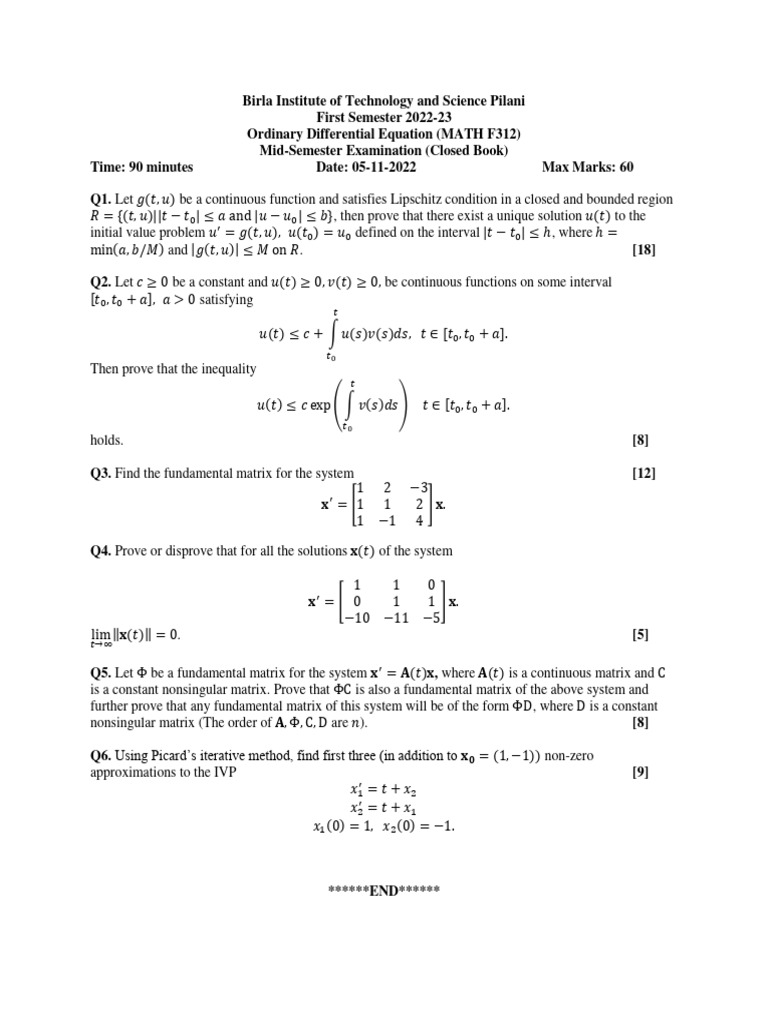 Mid Semester QP | PDF | Inequality (Mathematics) | Equations Mid Semester QP | PDF | Inequality (Mathematics) | Equations